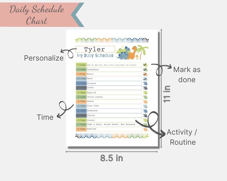 Printable Dinosaur Reward Chart, Chore Chart, Daily Schedule Chart ...