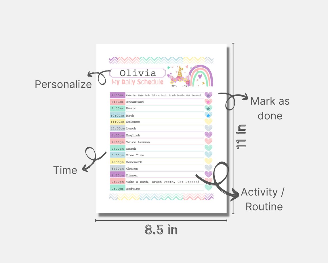 Printable Kids Daily Schedule / Editable Home School Daily Planner ...