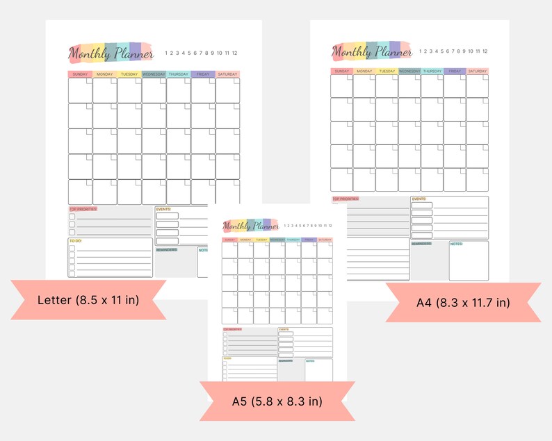 Printable Monthly Planner / Editable Month Organizer / Undated Monthly ...