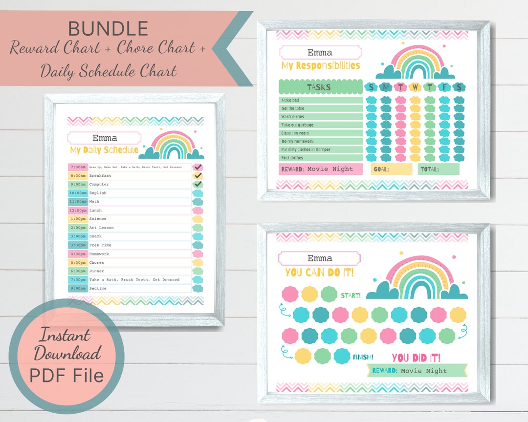 Printable Rainbow Reward Chart, Chore Chart, Daily Schedule Chart ...