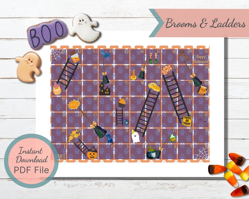 Printable Halloween Game for Kids / Brooms and Ladders / Halloween ...