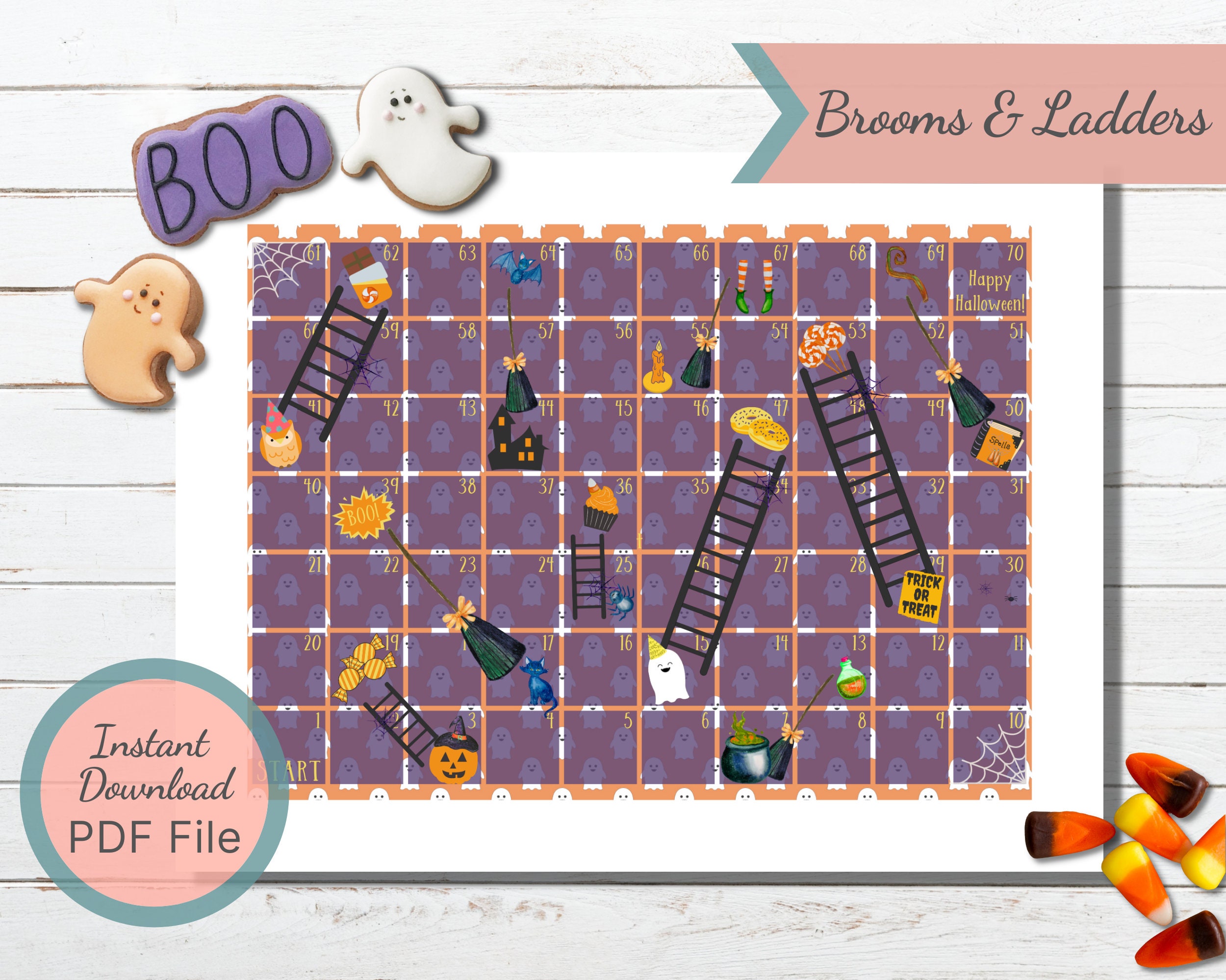 Printable Halloween Game for Kids / Brooms and Ladders / Halloween ...