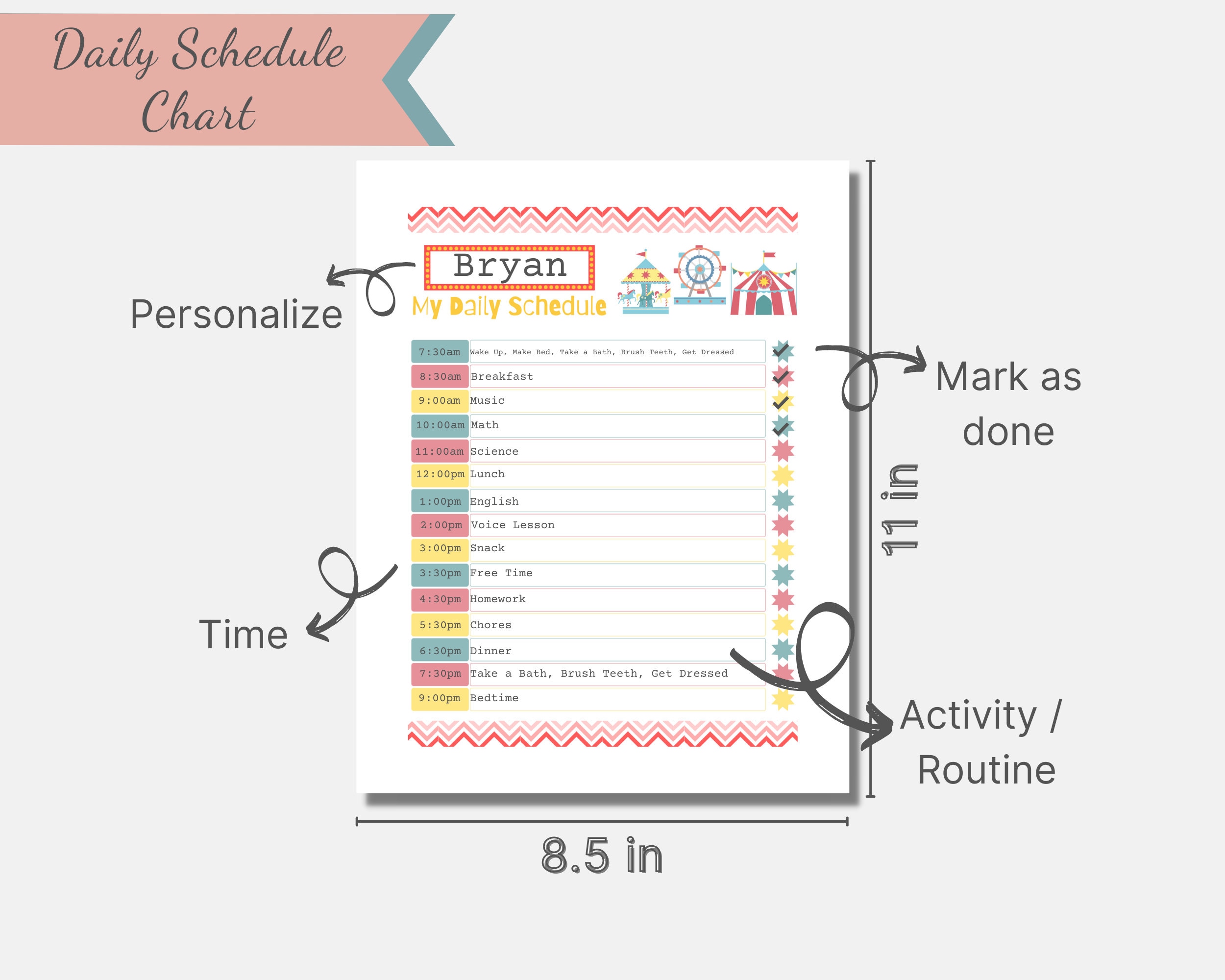 Printable Carnival Reward Chart, Chore Chart, Daily Schedule Chart ...
