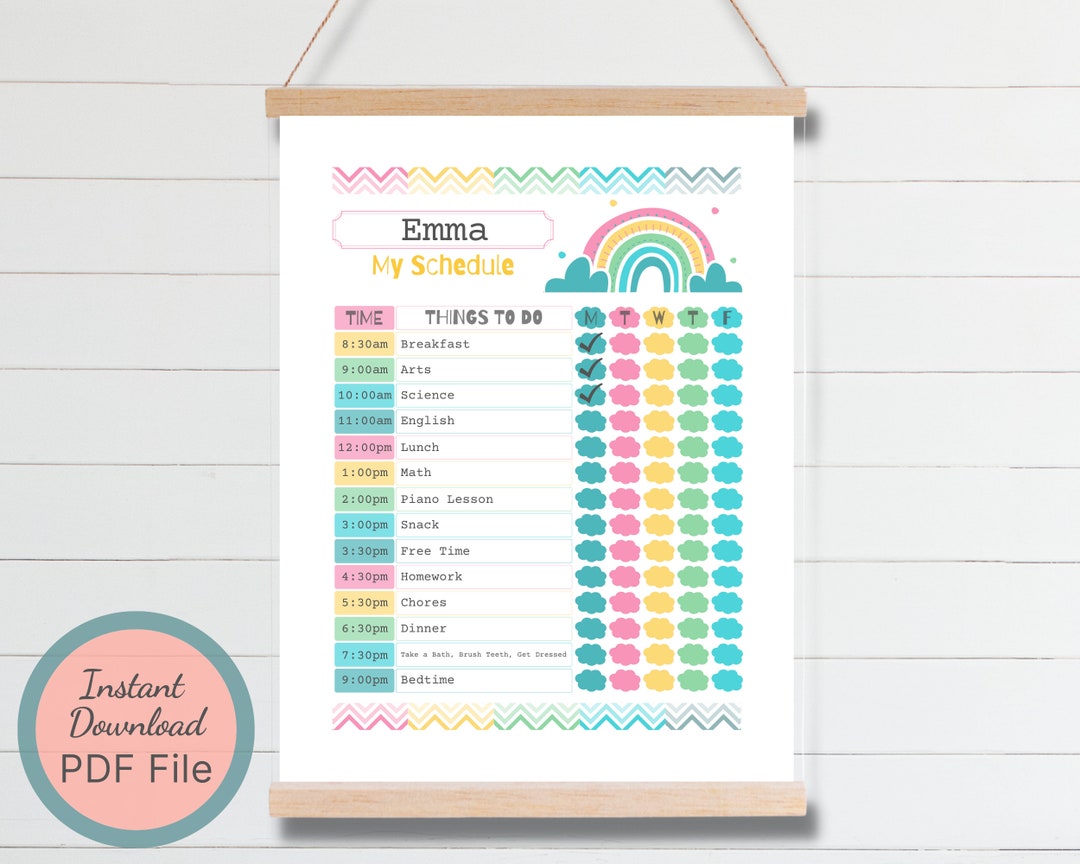 Printable Kids Weekday Schedule / Editable Home School Planner ...