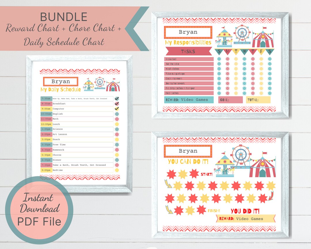Printable Carnival Reward Chart, Chore Chart, Daily Schedule Chart ...