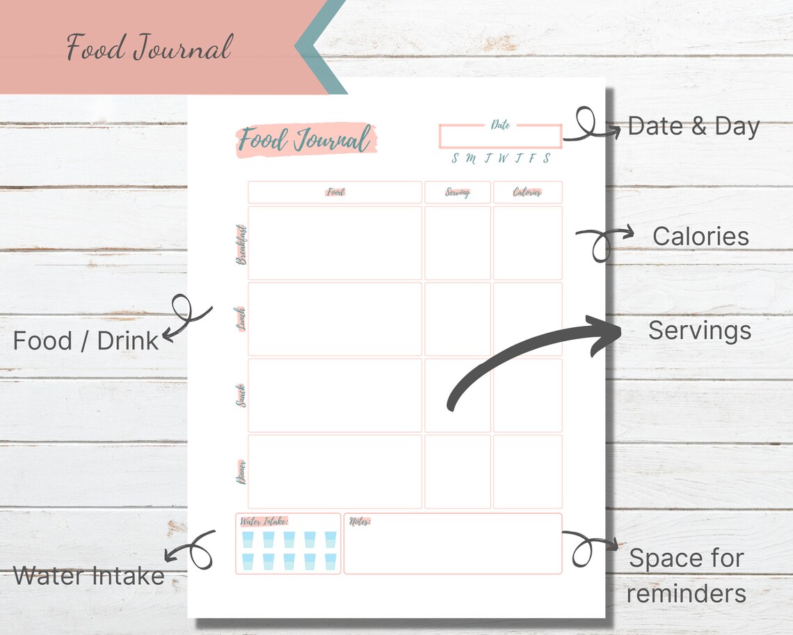 Printable Food Journal / Meal Tracker / Daily Calorie Tracker | Etsy