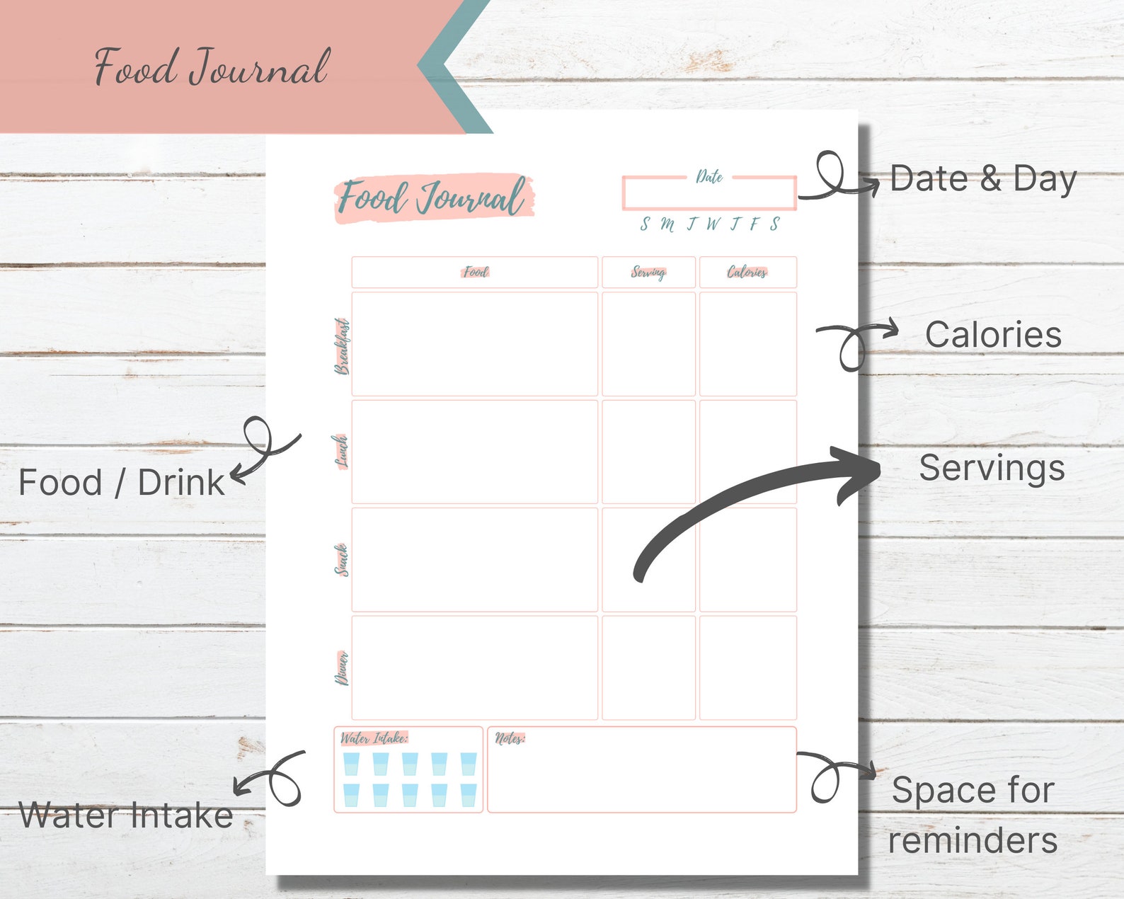 Printable Food Journal / Meal Tracker / Daily Calorie Tracker | Etsy