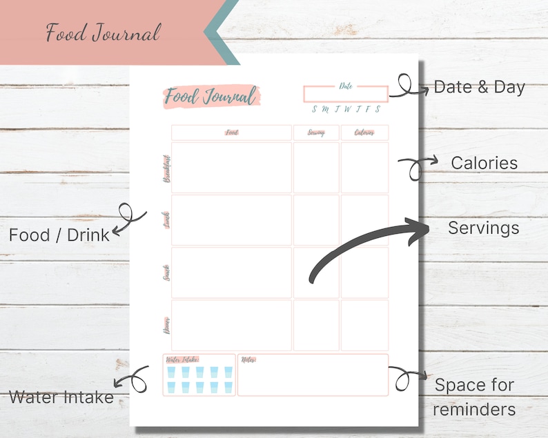 Printable Food Journal / Meal Tracker / Daily Calorie Tracker | Etsy