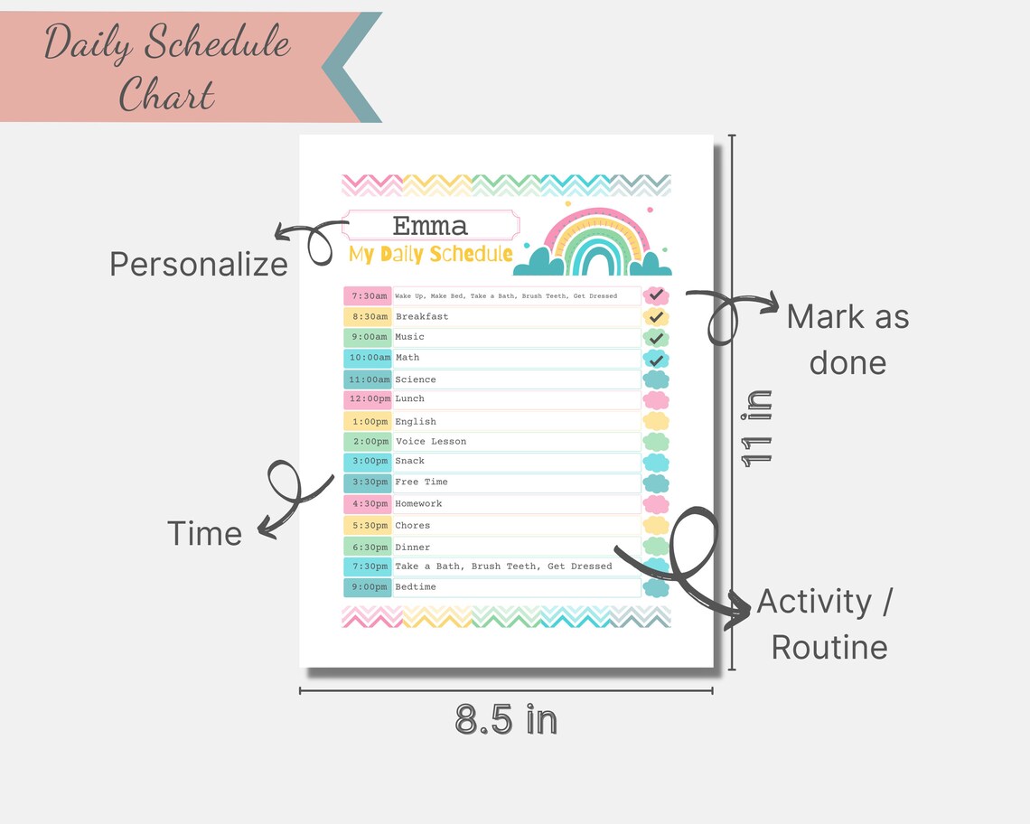 Printable Rainbow Reward Chart, Chore Chart, Daily Schedule Chart ...