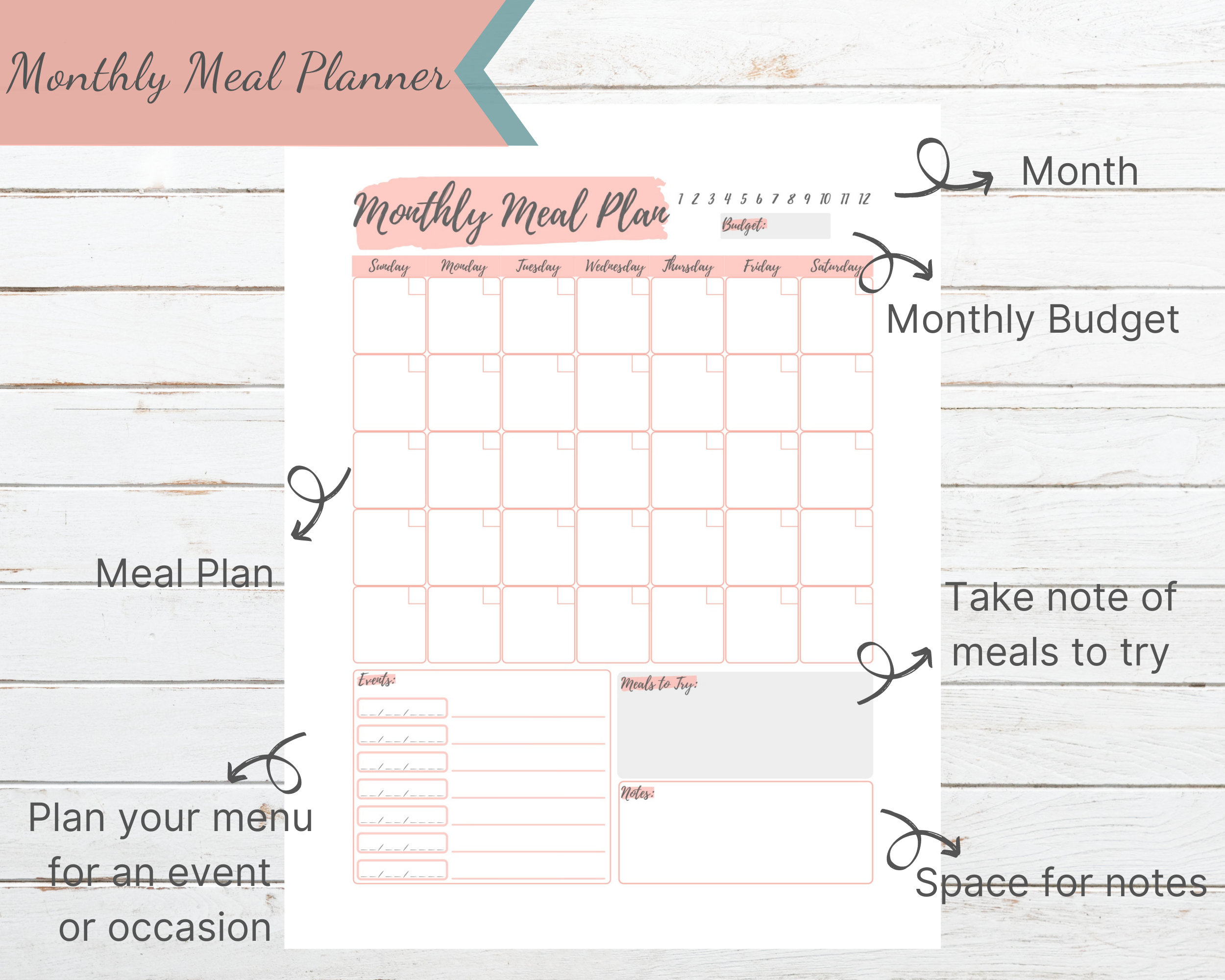 Printable Meal Planner / Daily Weekly Monthly / Menu Planner / Meal ...