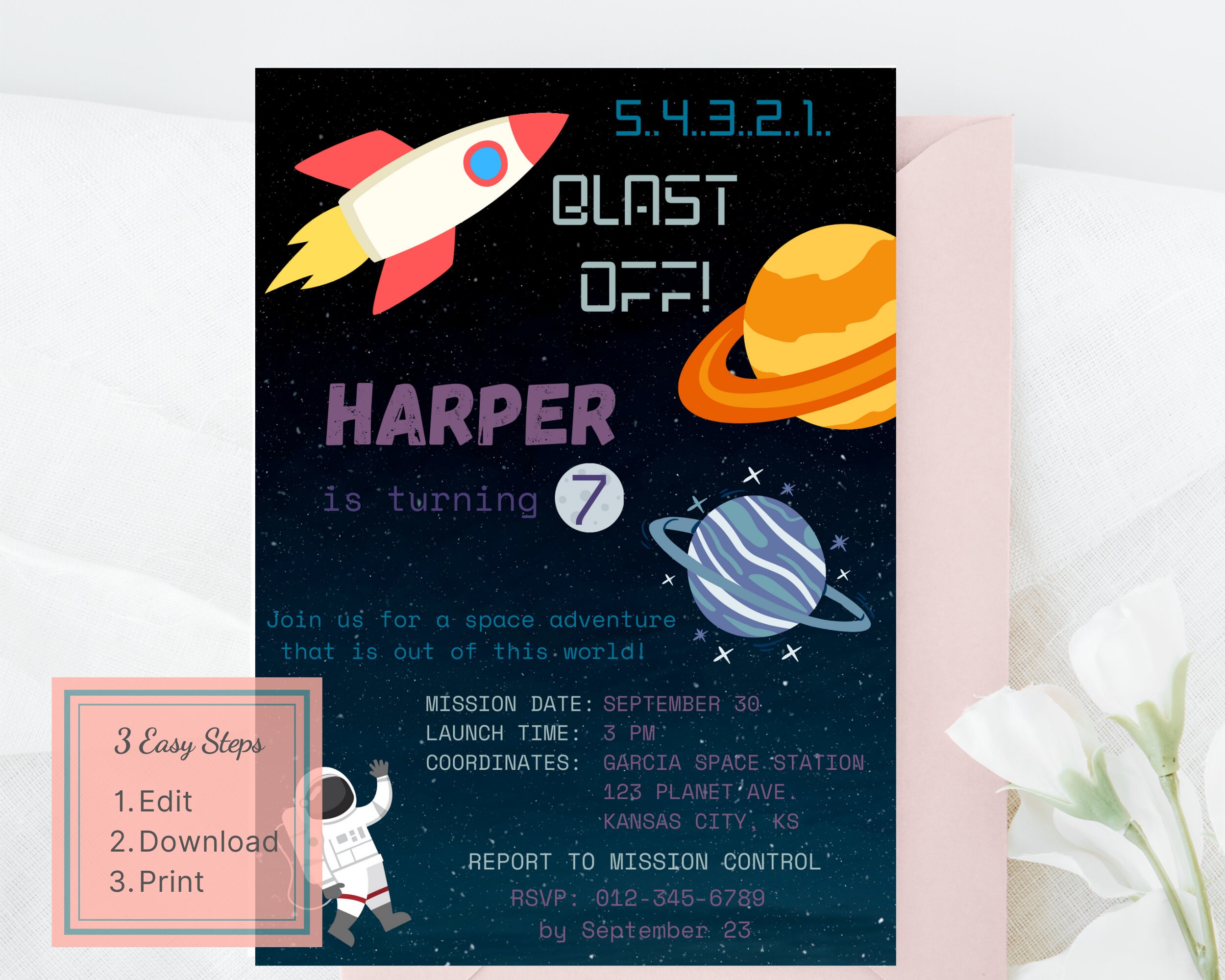Editable Outer Space Birthday Invitation Template / Printable Birthday ...