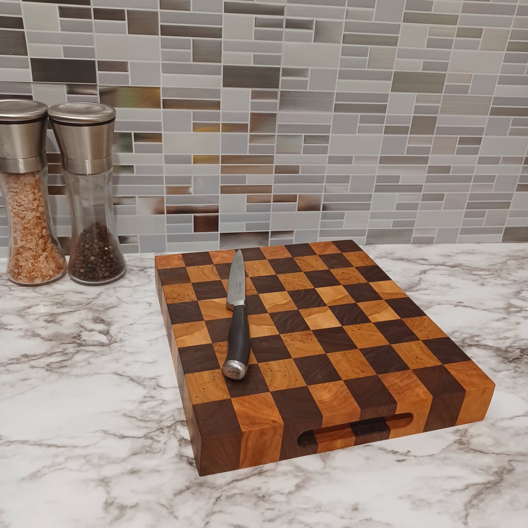 End Grain Checkerboard Butcher Block Cutting Board With Side Grooves ...
