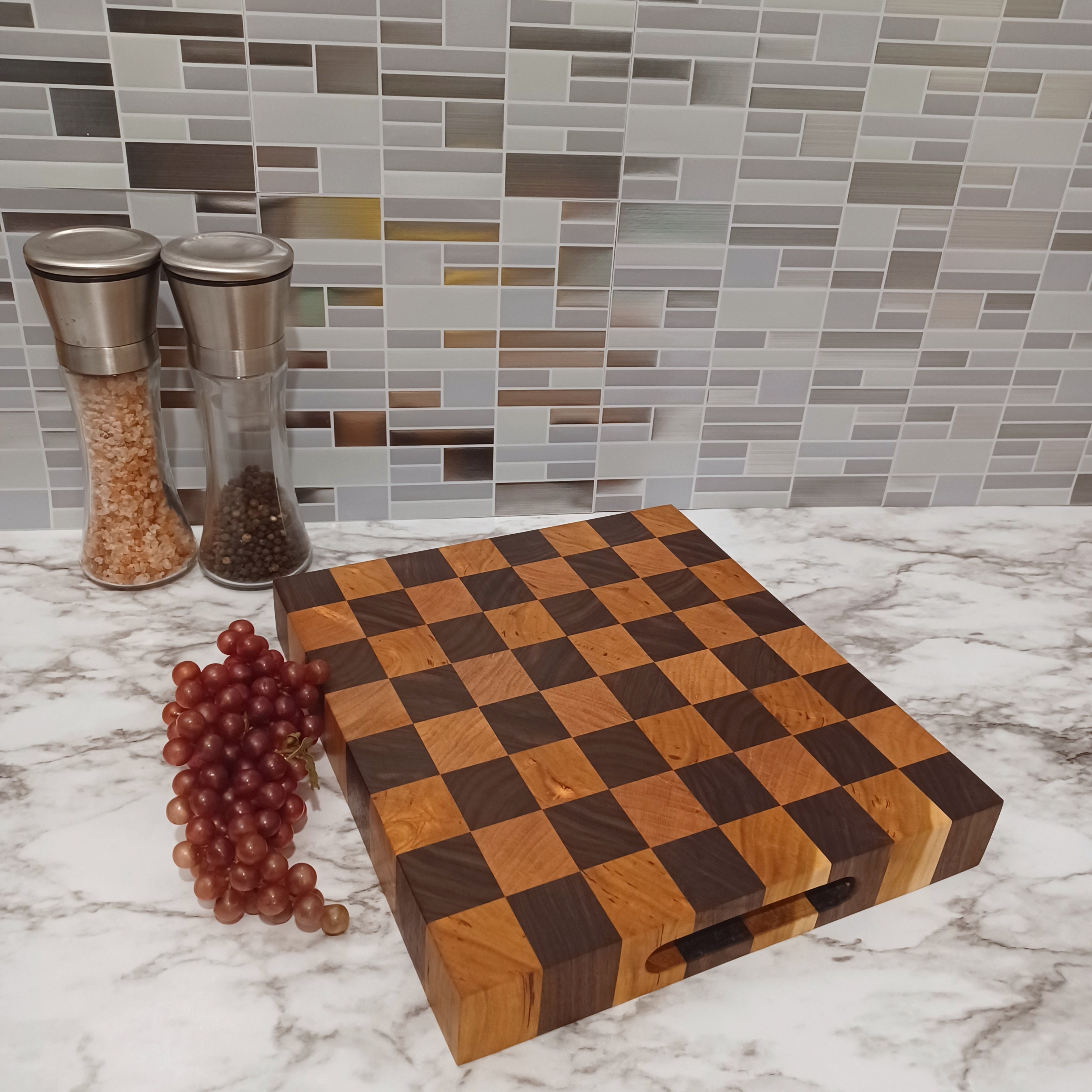 Handmade End Grain Checkerboard Butcher Block Cutting Board With Side ...