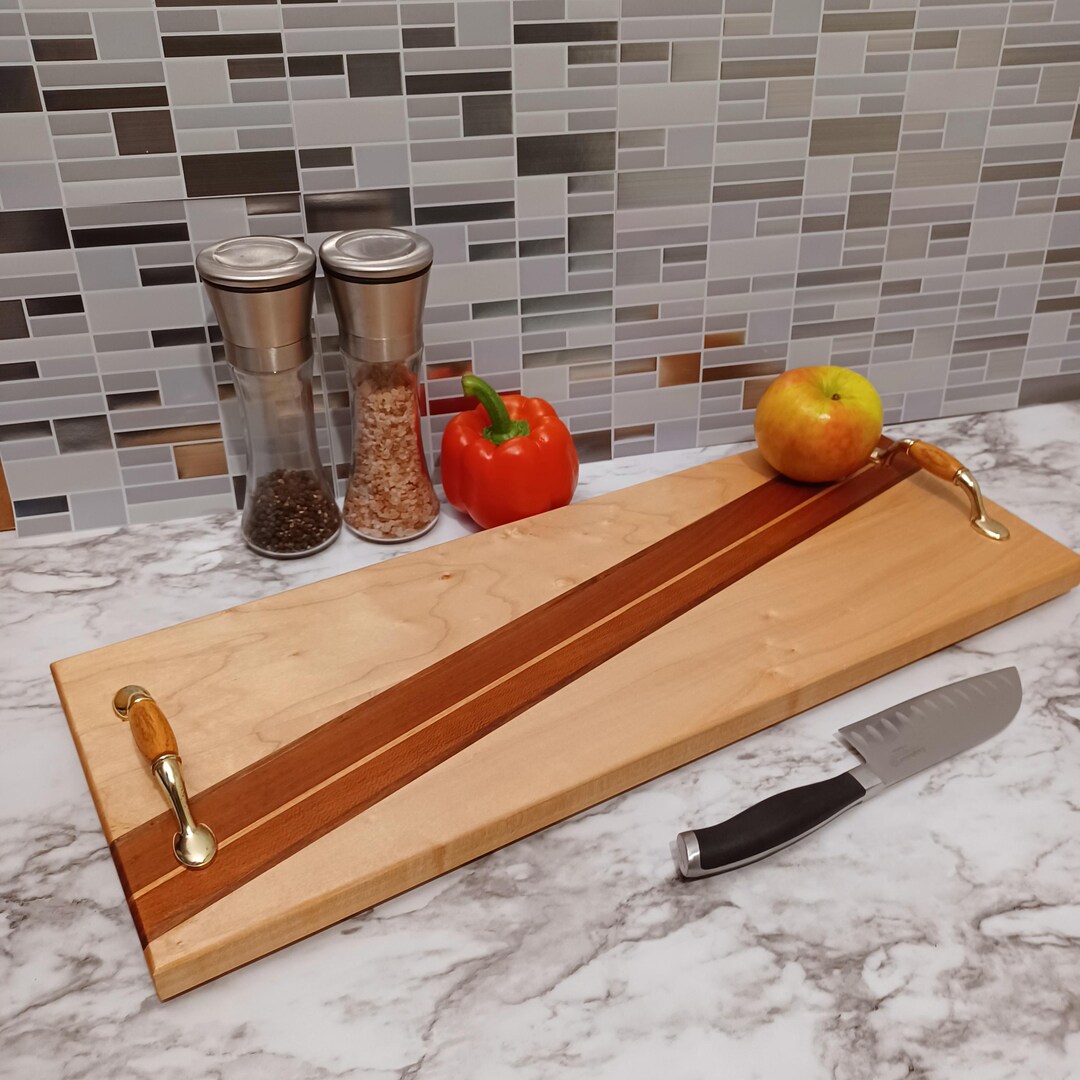 Handmade Farmhouse Diagonal Stripe Charcuterie Board With Handles Made ...