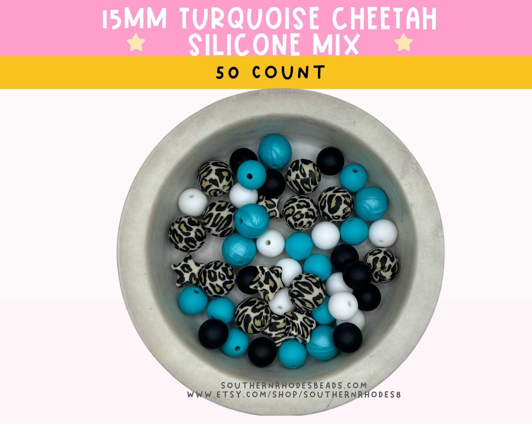 Turquoise Cheetah 15mm & 12mm Silicone Bead Mix 50 Count - Etsy