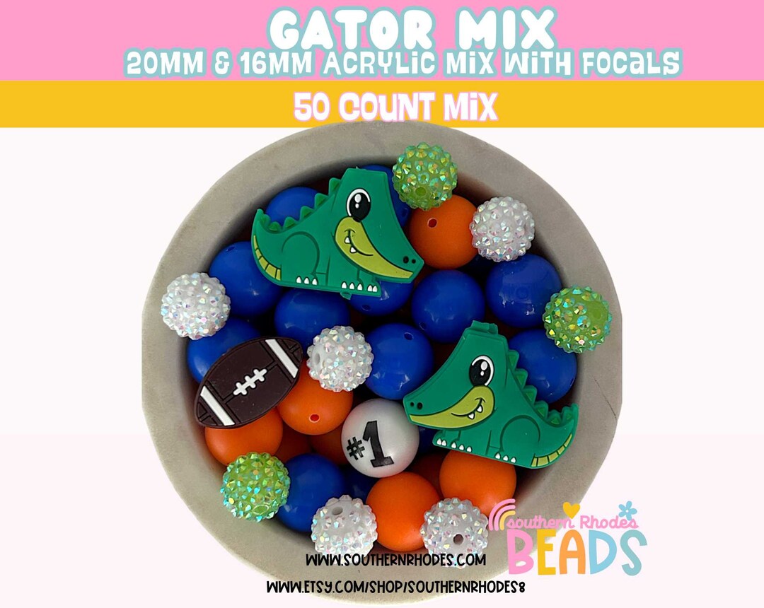 Gator Mix 20mm & 16mm Acrylic Bubblegum Orange, Blue and Green Beads With Focals - Etsy