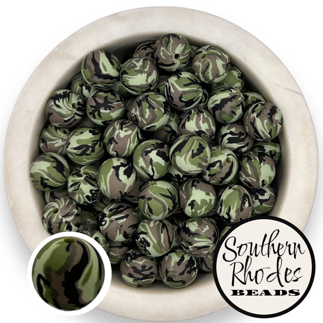15mm Camo Printed Silicone Round Beads 10, or 20 Count Hunting Beads ...