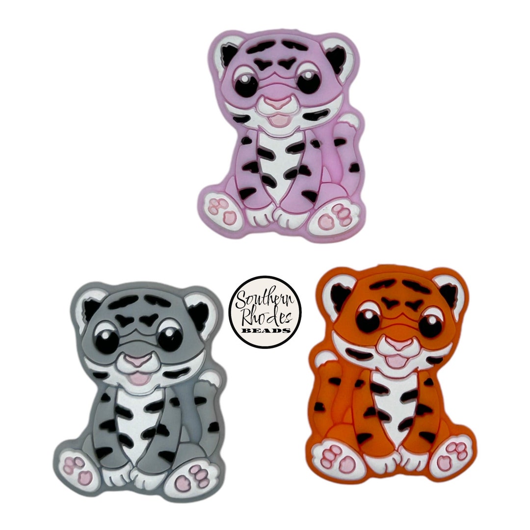 5 PACK Pink, Gray, or Orange Tiger Silicone Focal Bead - Etsy