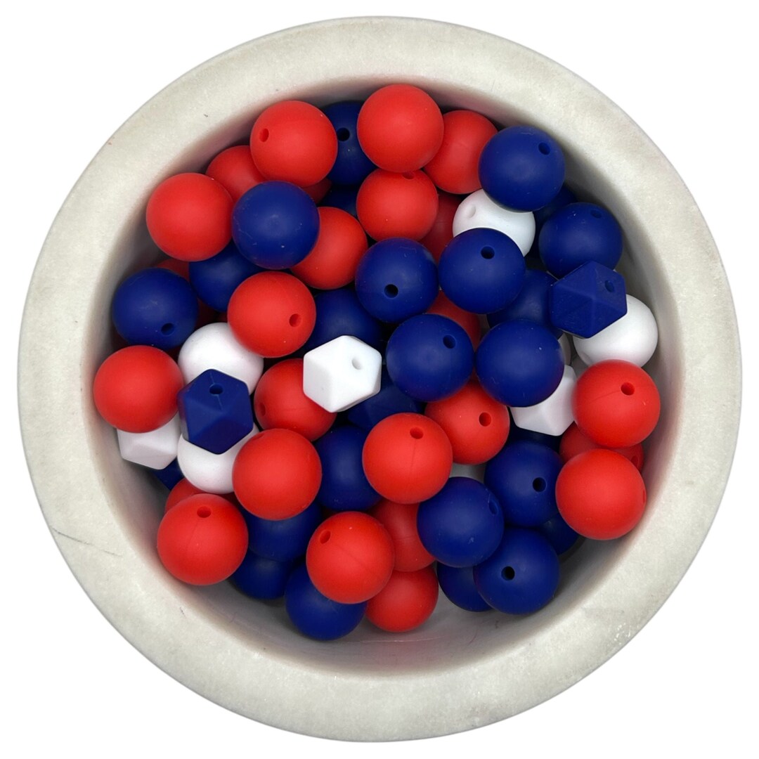 15mm Silicone Red, White, and Blue Mix With Mini Hexagons 100 Count Bag ...