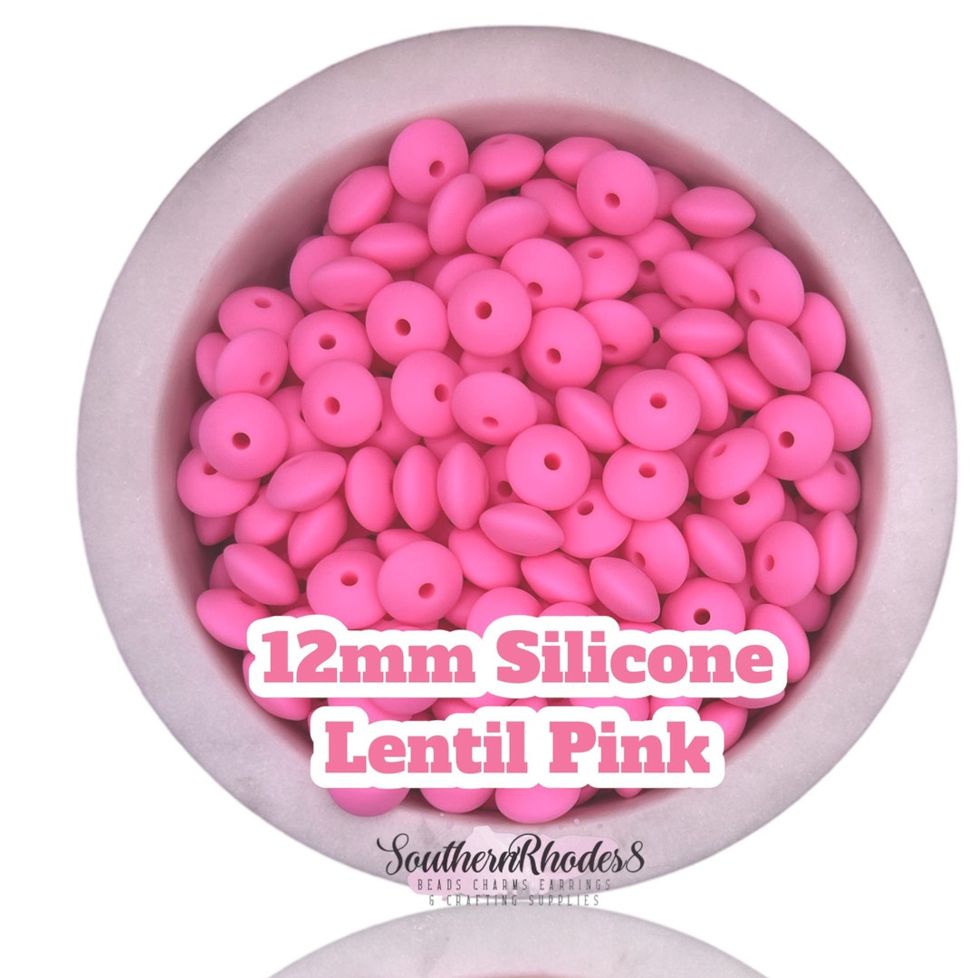 12mm Silicone PINK Lentil Spacer Beads Spacer Silicone Beads Food Grade ...