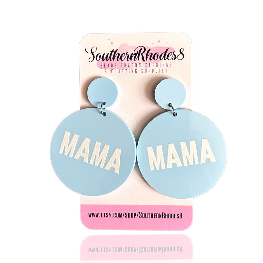 Acrylic Laser Cut Light Blue Round Mama Dangle Earrings Mom - Etsy