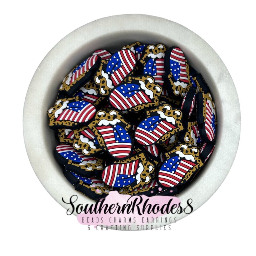 Red White & Blue Leopard Lips Silicone Focal Bead American - Etsy