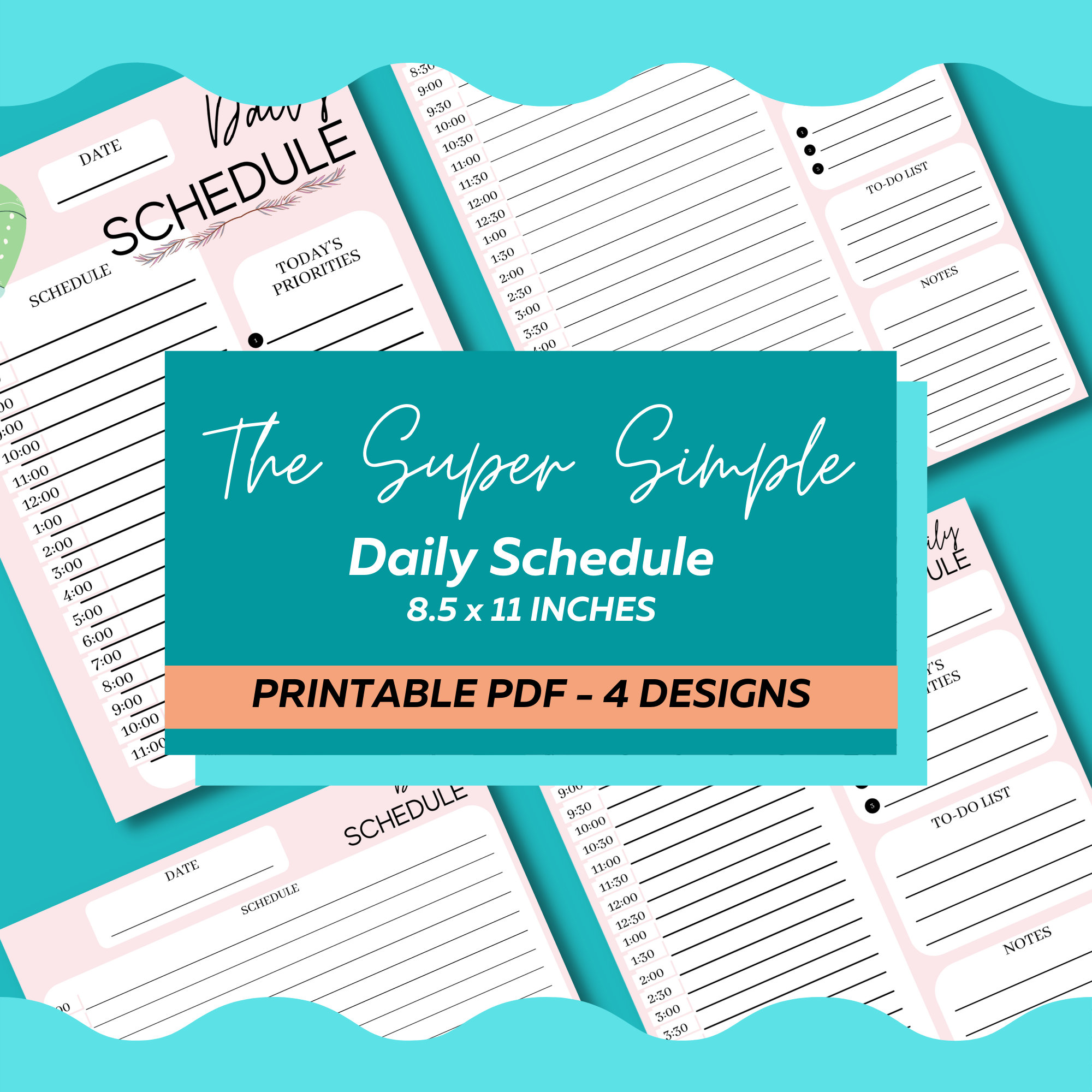Super Simple Daily Schedule Printable PDF, Daily Planner, Hourly ...