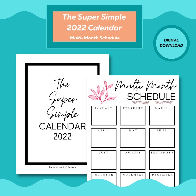Super Simple 2022 Calendar Printable PDF, Monthly Planner, Printable ...