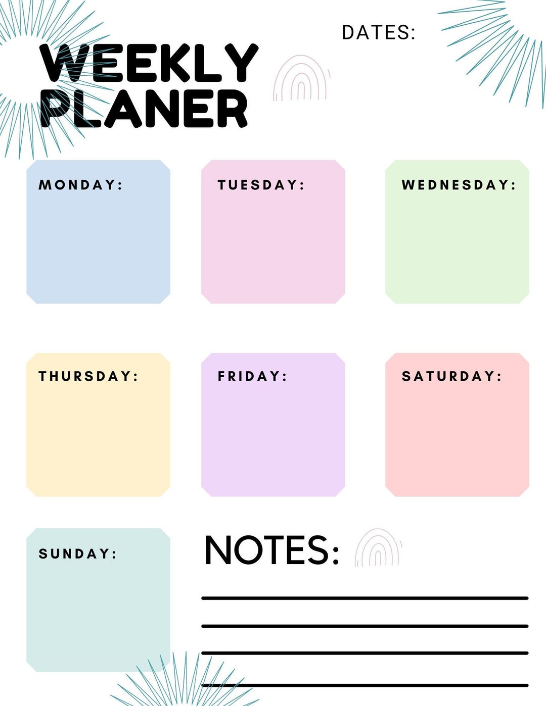 Weekly Planner Pastel Palette - Etsy