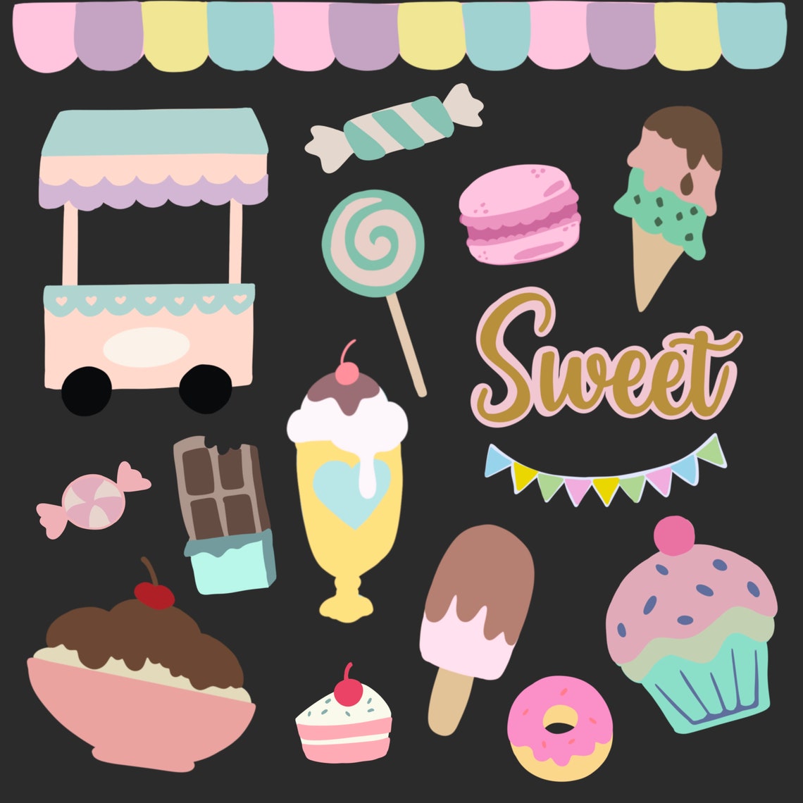 Sweet Treats Clipart, SVG + PNG, Desserts Elements, Layered Svg Clipart ...