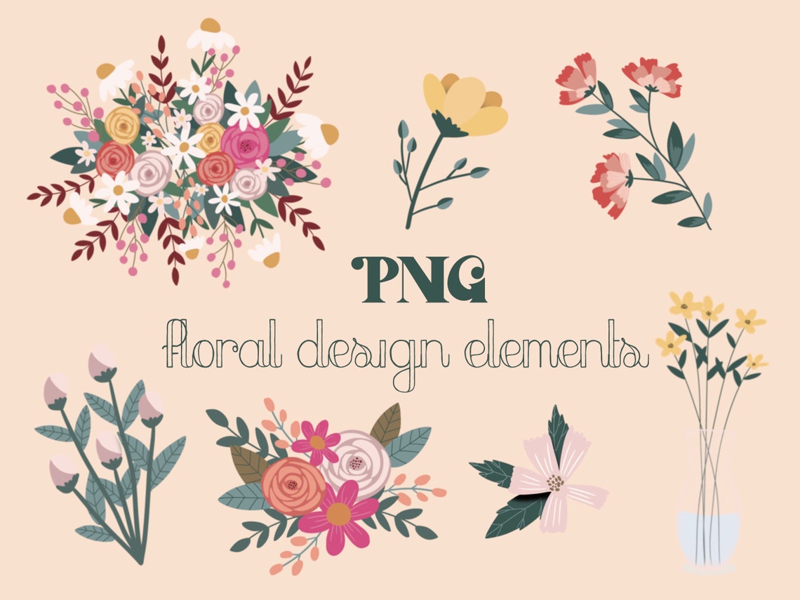 Floral Clipart Bundle, Flower PNG Design Elements, Flower Clipart ...