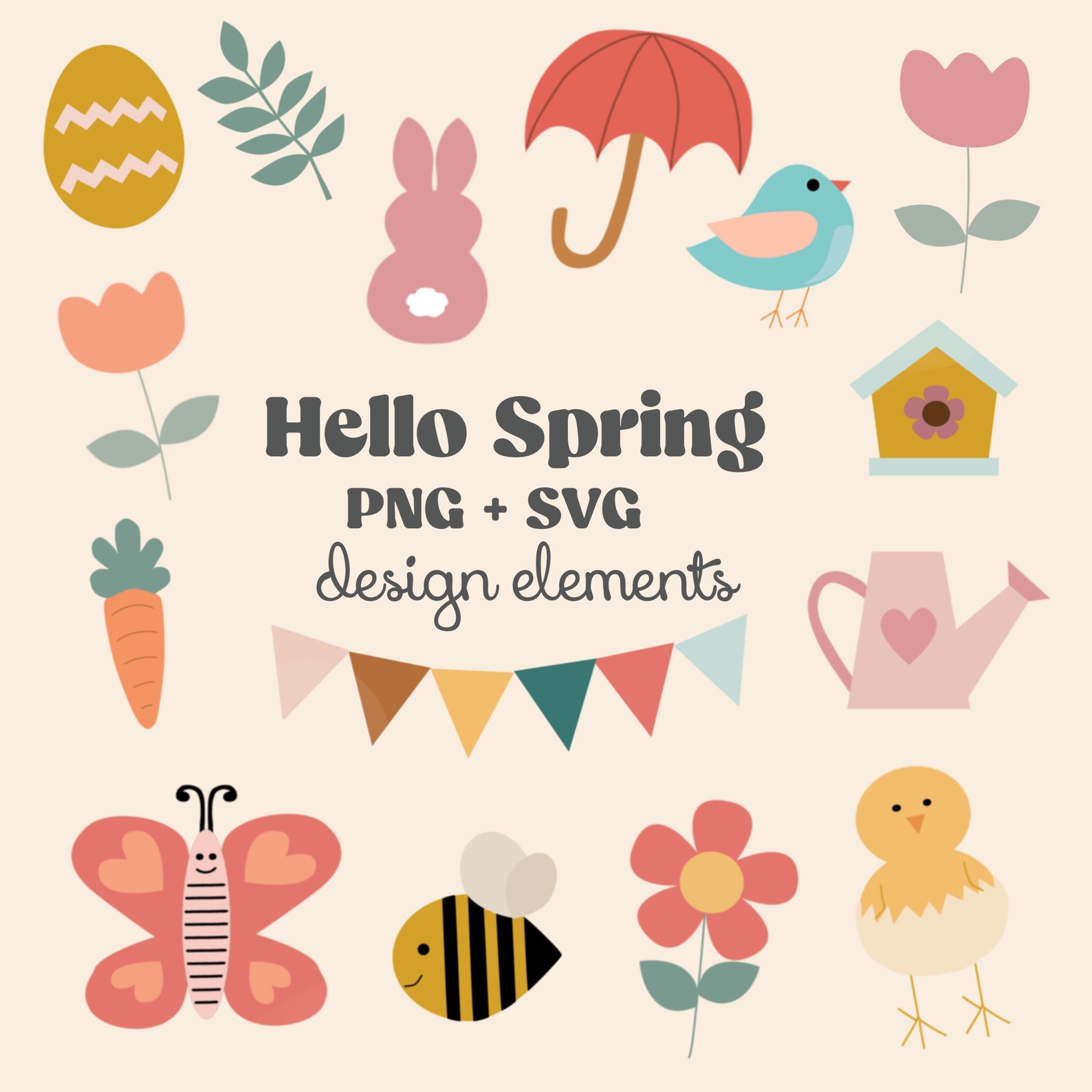 Spring Clipart Bundle, SVG + PNG, Cute Clipart, Layered Svg, Clipart ...