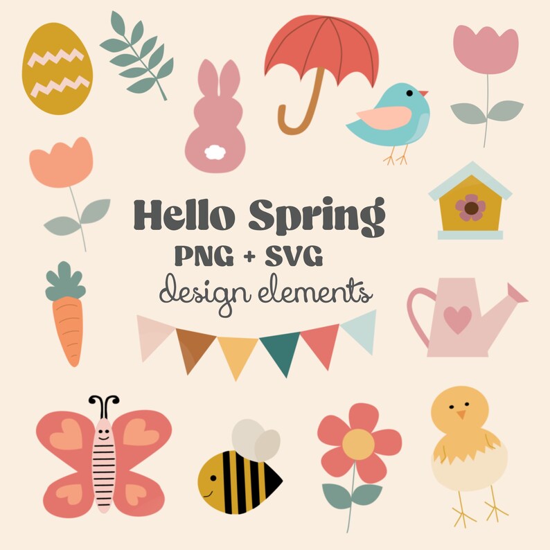 Spring Clipart Bundle, SVG + PNG, Cute Clipart, Layered Svg, Clipart ...