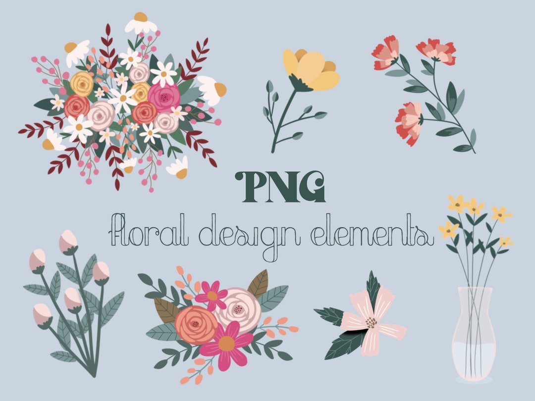 Floral Clipart Bundle, Flower PNG Design Elements, Flower Clipart ...