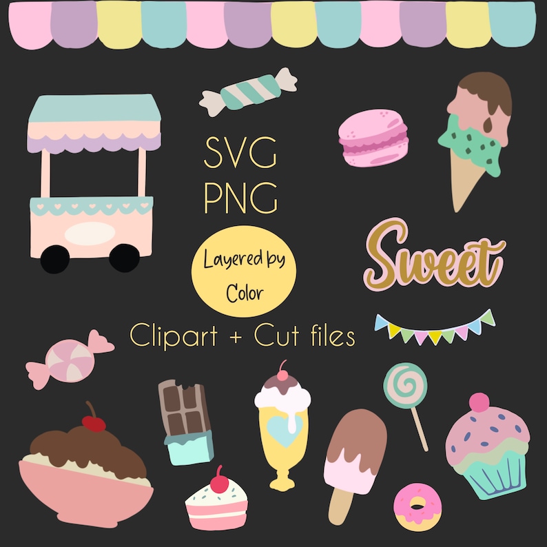 Sweet Treats Clipart, SVG + PNG, Desserts Elements, Layered Svg Clipart ...