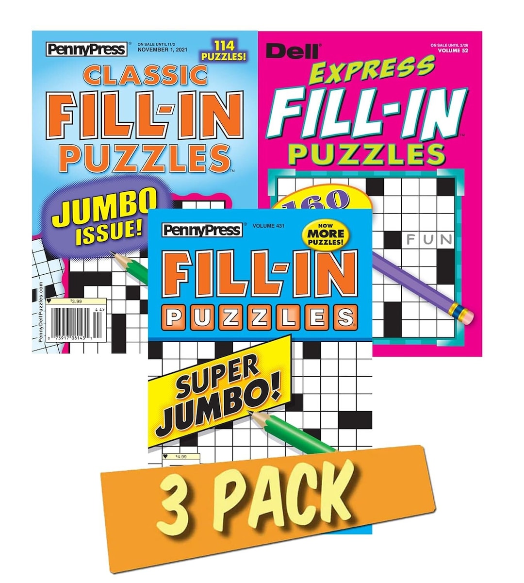 Lot of 3 Penny Press/dell Fill-ins Puzzle Books Famous Express Pocket ...