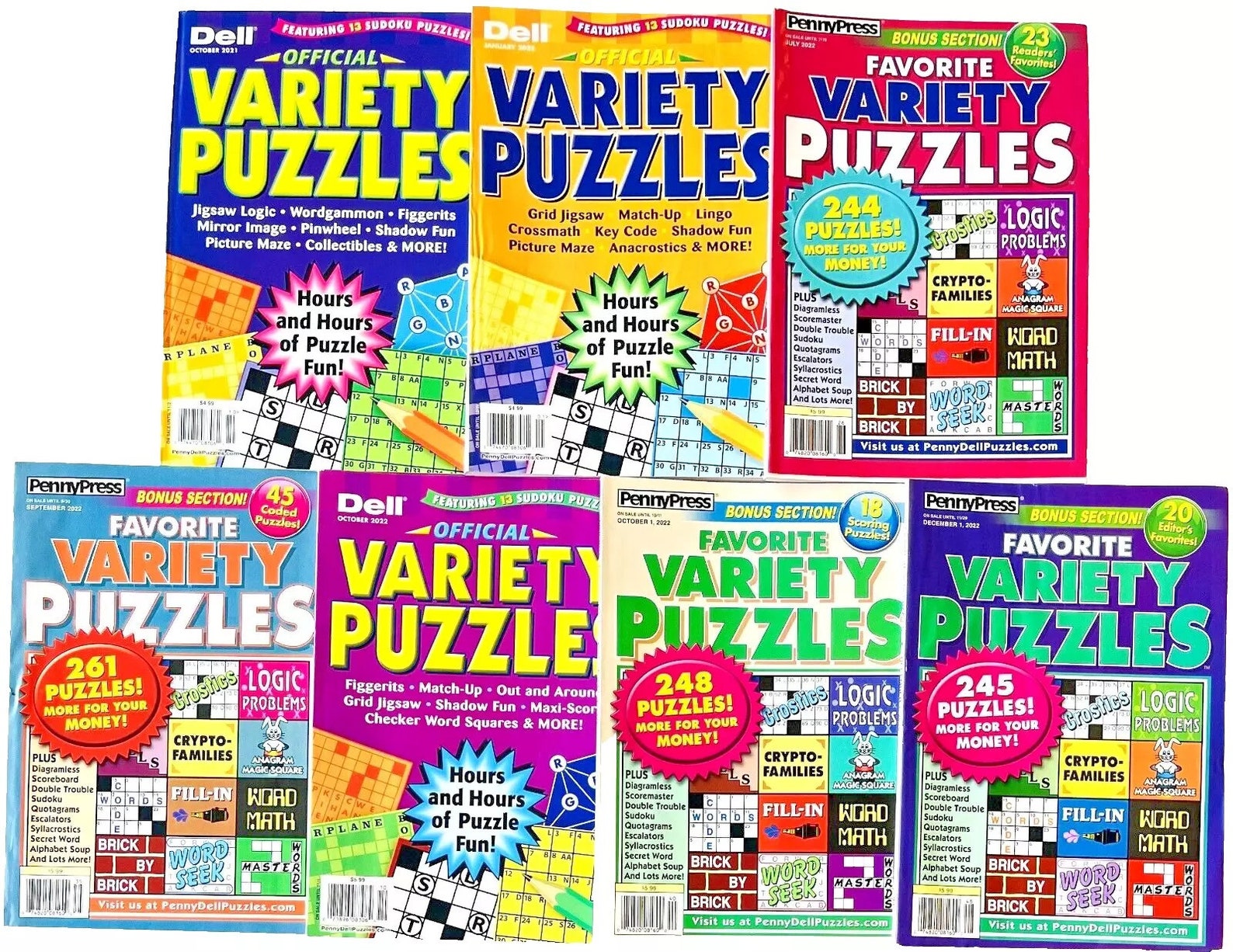 Lot of 7 Penny Press Dell Official & Favorite Variety Puzzle Books ...