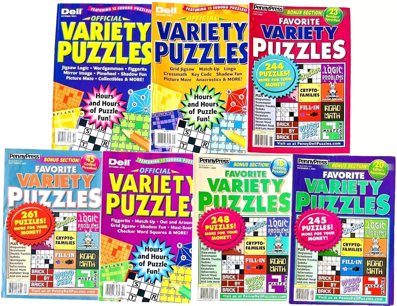 Lot of 7 Penny Press Dell Official & Favorite Variety Puzzle Books ...