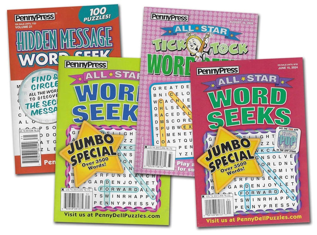 Penny Press Word Seek Digest Size Puzzle Books. Four Books Over 390 ...