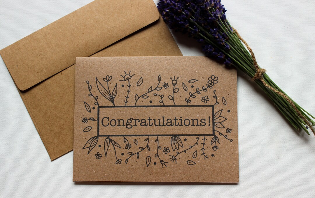 Pack of 6 Kraft Paper Congratulations Notecards With Envelopes - Blank ...