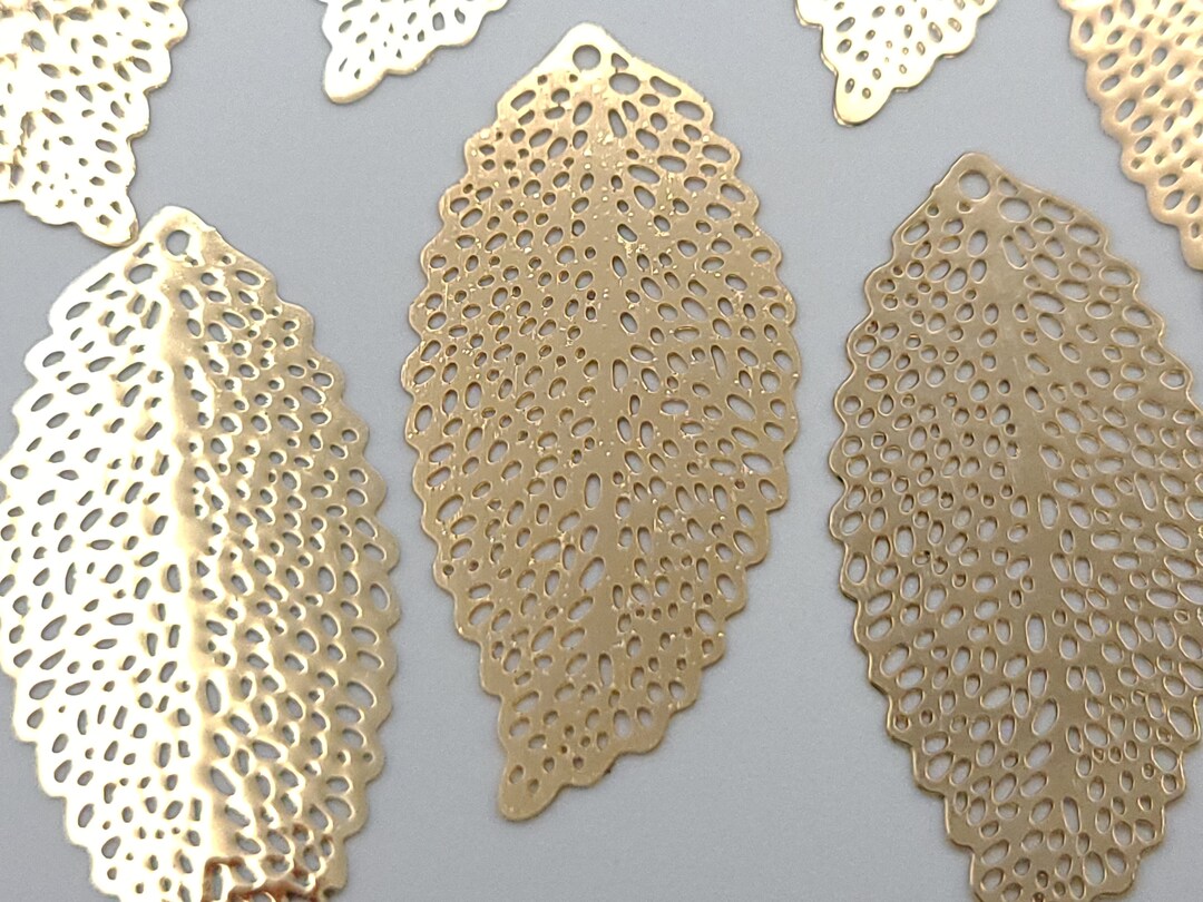 5 Gold Feather Filigree Connectors, Filigree Findings, Connectors ...