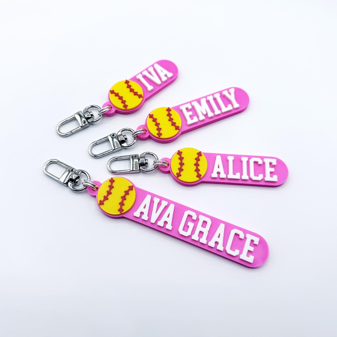 Colored Softball Personalized Keychain / Keyring / Bag Tag / Name Tag ...