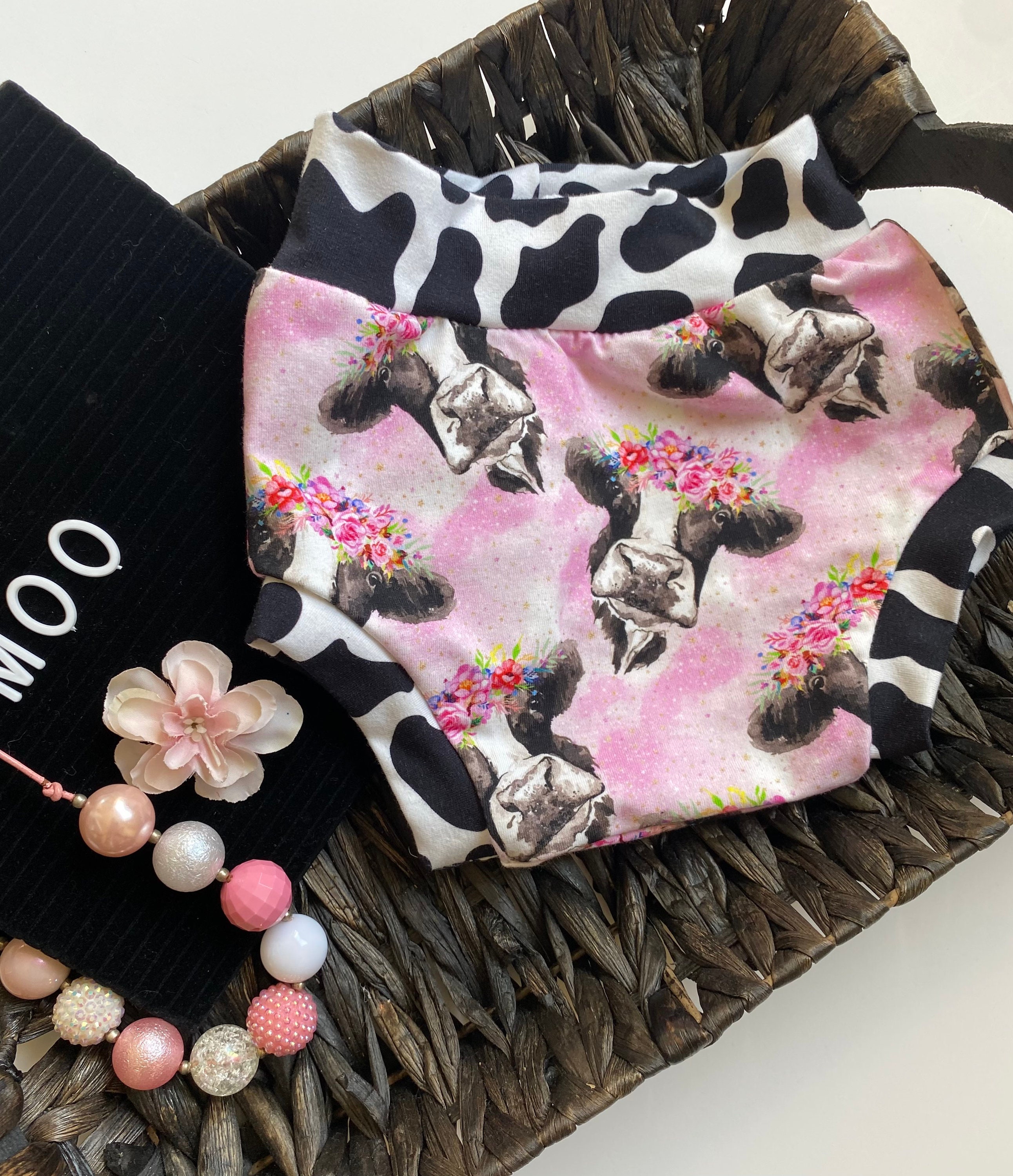 Pink Cow Print Bummies, Farm Party Outfit, Baby Cow Bummies, Toddler ...