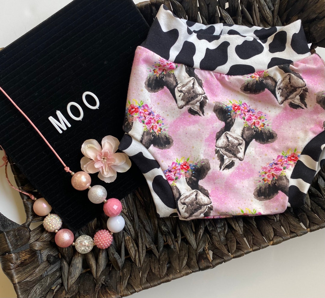 Pink Cow Print Bummies, Farm Party Outfit, Baby Cow Bummies, Toddler ...