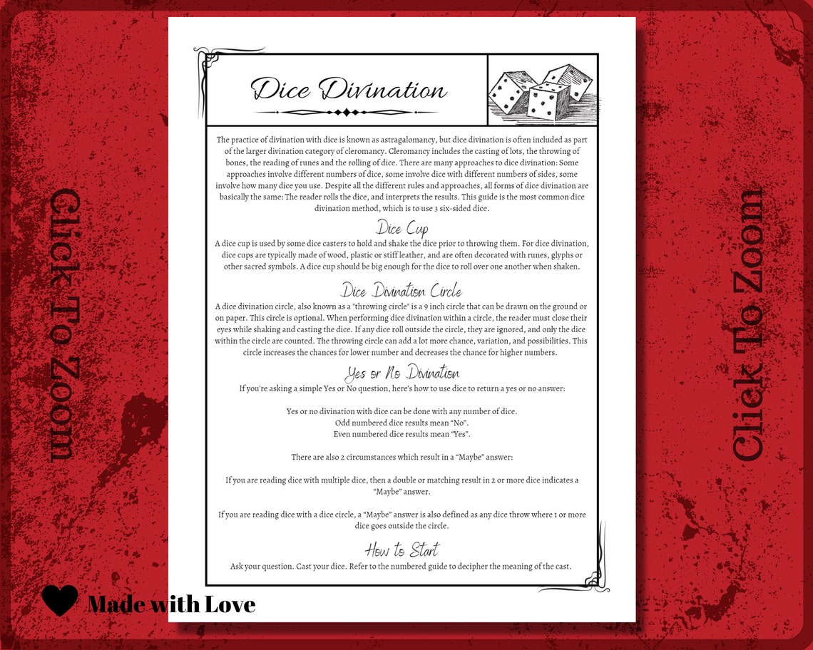 Dice Divination Grimoire Pages for Any Book of Shadows - Etsy