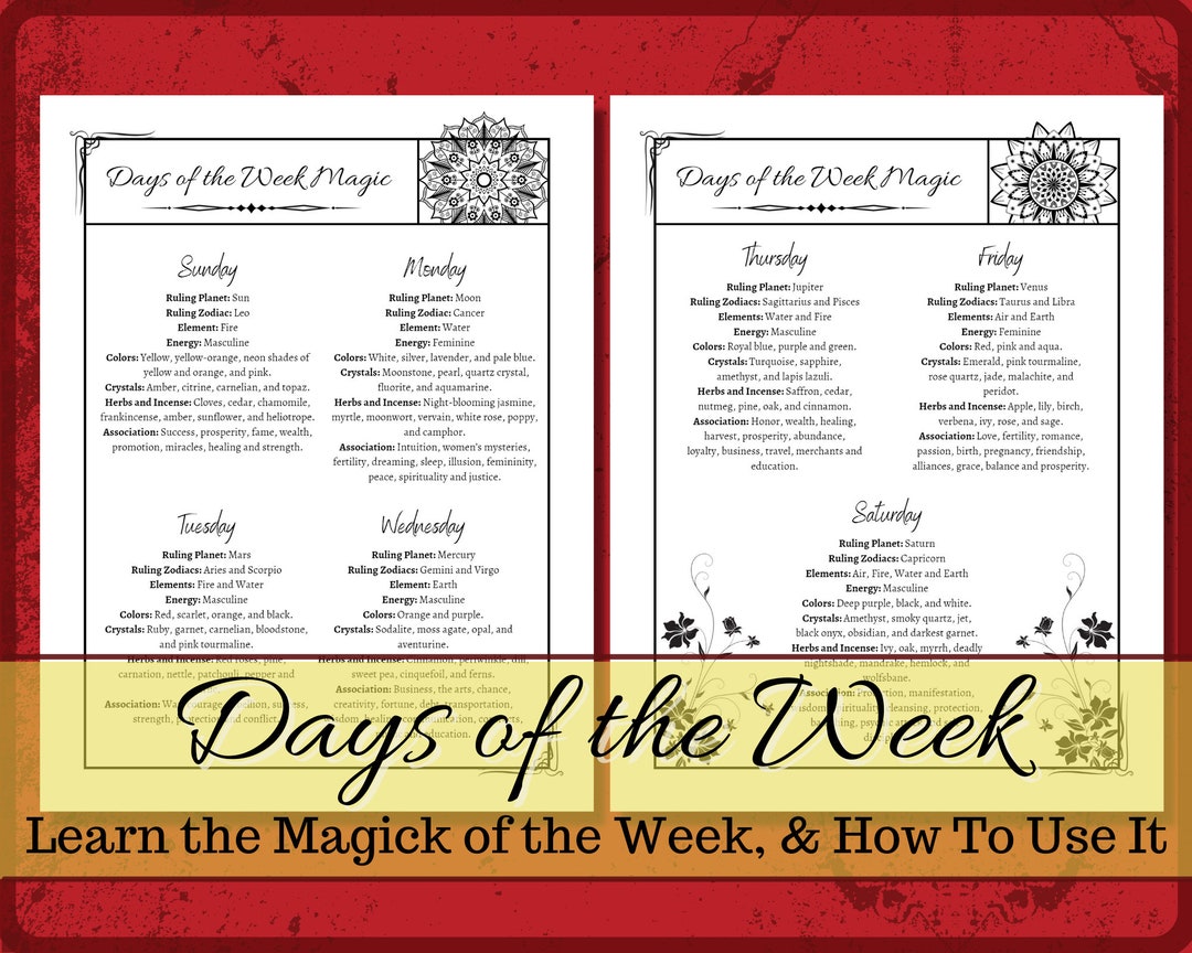 Days of the Week Magic Grimoire Guide - Etsy