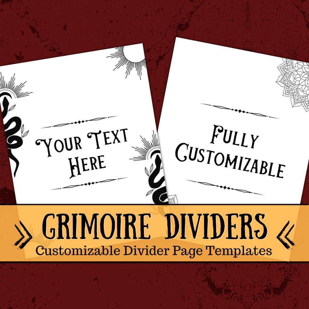 Grimoire Divider Pages - Customizable Pages - Book of Shadows Cover ...