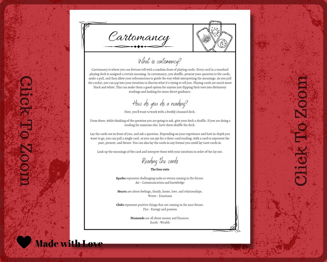 Playing Card Divination - Cartomancy Guide - Etsy