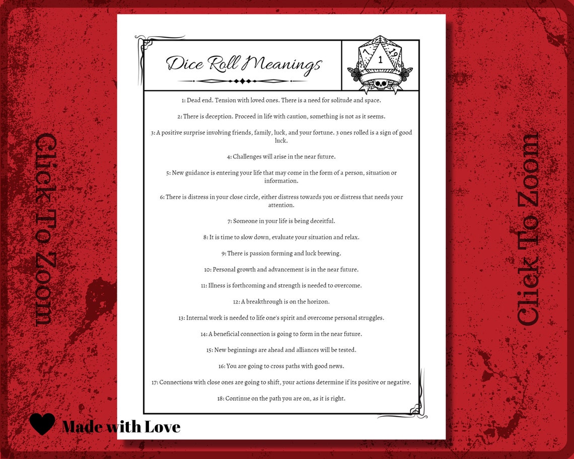 Dice Divination Grimoire Pages for Any Book of Shadows - Etsy