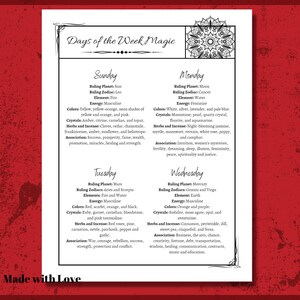 Days of the Week Magic Grimoire Guide - Etsy